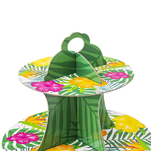 Royal Bluebonnet Tropical Cupcake Stand, 3 Tier Cupcake Stand, Hawaiian Cupcake Stand for Tropical Party Decorations, Cardboard Cupcake Stand for Birthday Party, Luau Cupcake Stand, Cup Cake Stand