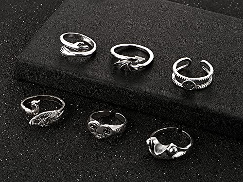 Cocamiky 15 Pcs Open Rings Frog Leaf Chain Adjustable Ring for Women Men Girls Punk Vintage Gothic Stackable Ring Jewelry Set