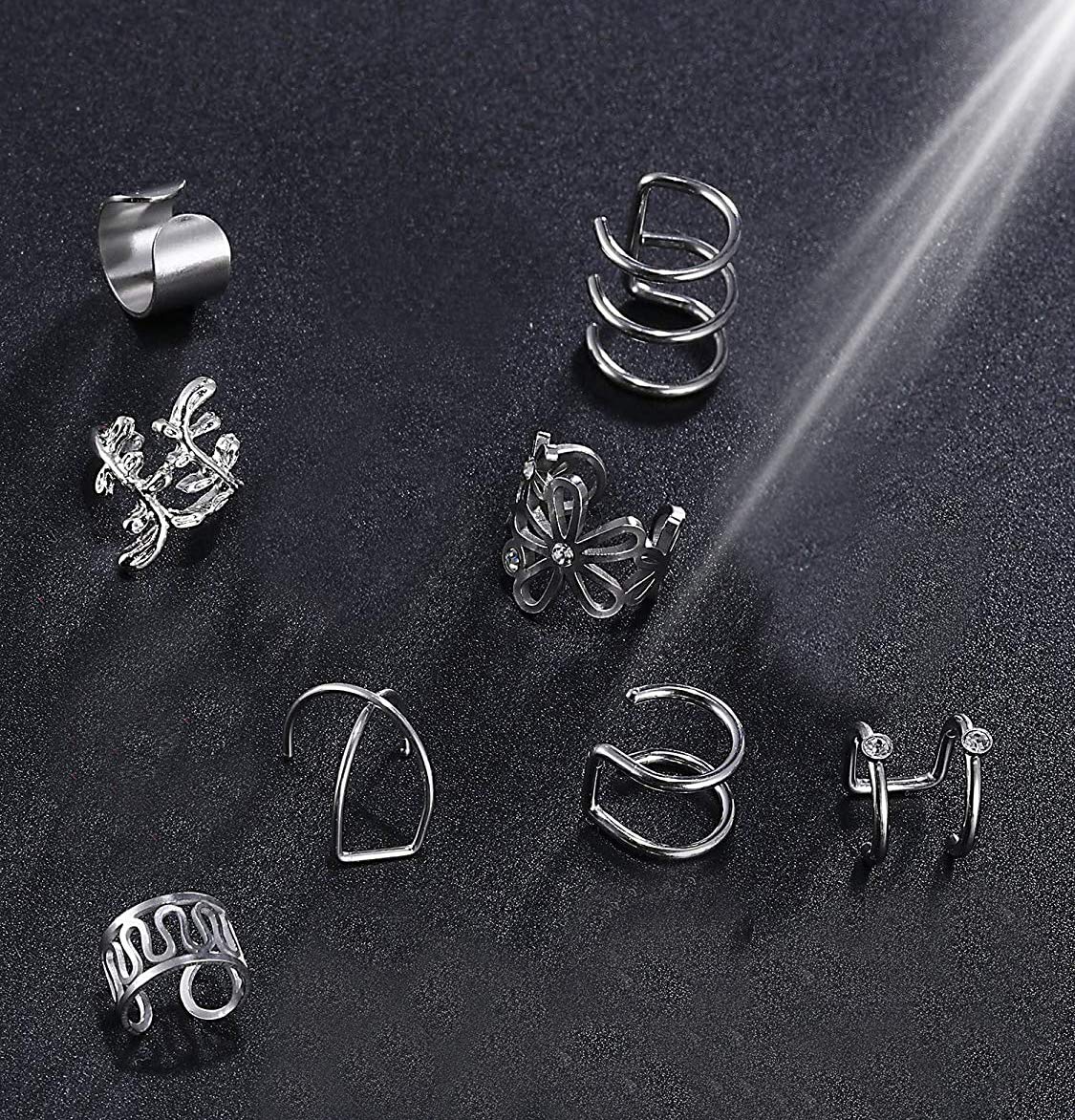Cocamiky Ear Wrap Crawler Hook Earrings Sparking Cubic Zirconia Earcuffs Silver Climber Piercing Cartilage Hypoallergenic Earrings 16Pcs Set for Women