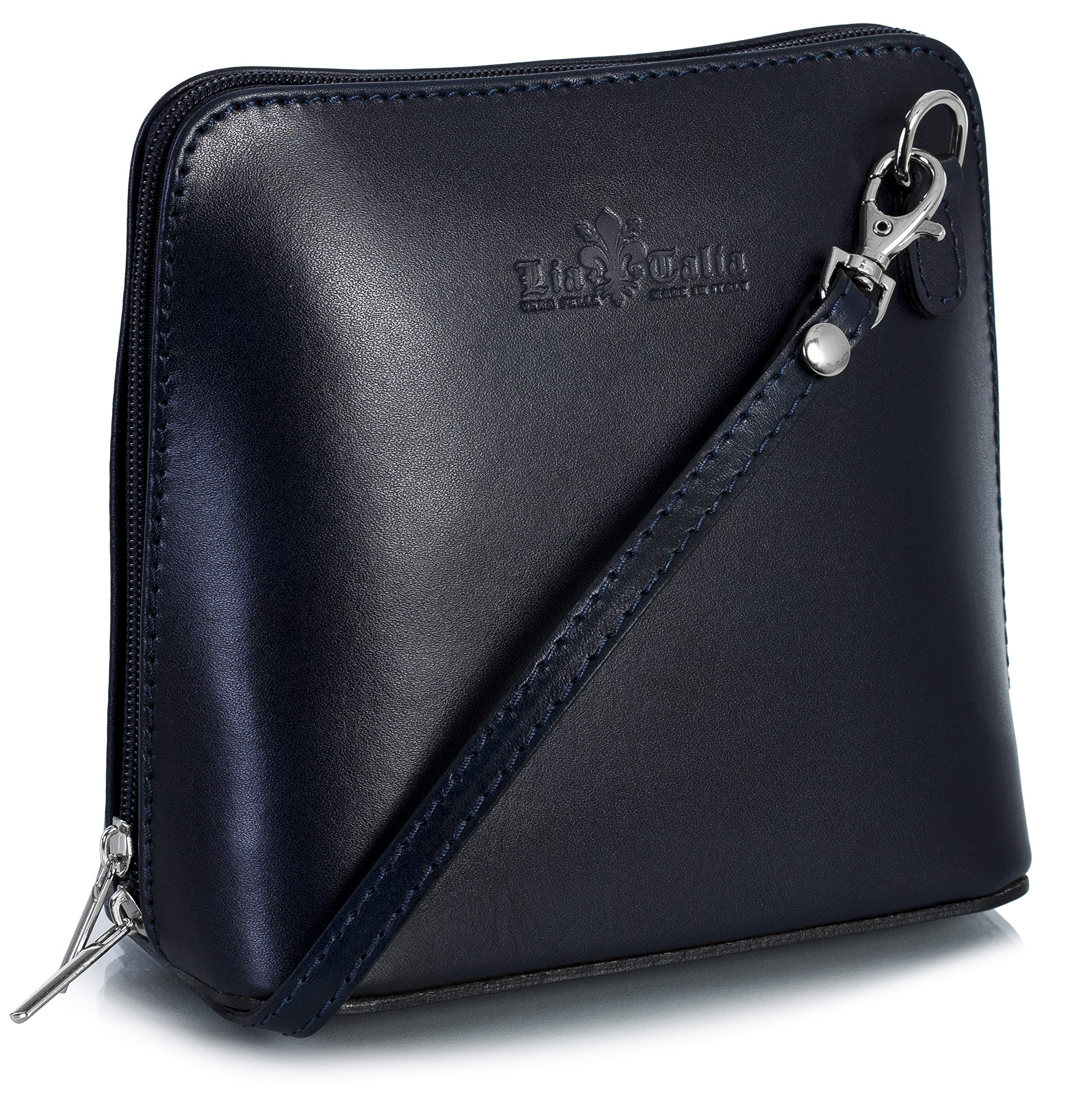 LiaTalia Genuine Vera Pelle Women Cross body Italian Leather Small Mini Shoulder Bag Handbag - ABBY [Navy Blue]