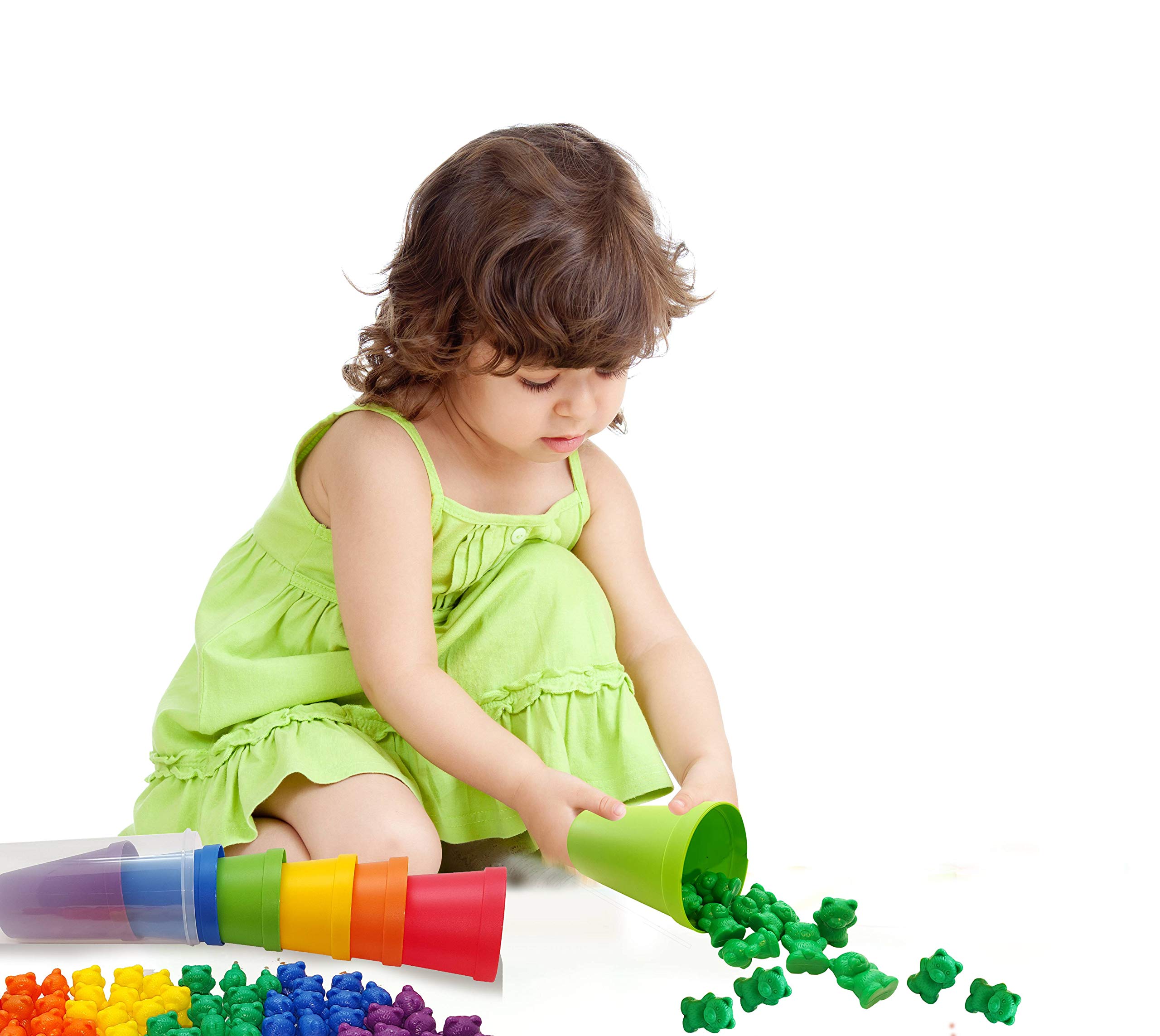 Skoolzy Language Rainbow Counting Bears, Matching Sorting Cups with Scoop Tongs 114pc Set - Teddy Bear Math Manipulatives for Toddlers - Sensory Toys - Fine Motor Skills Toys for Age 3+