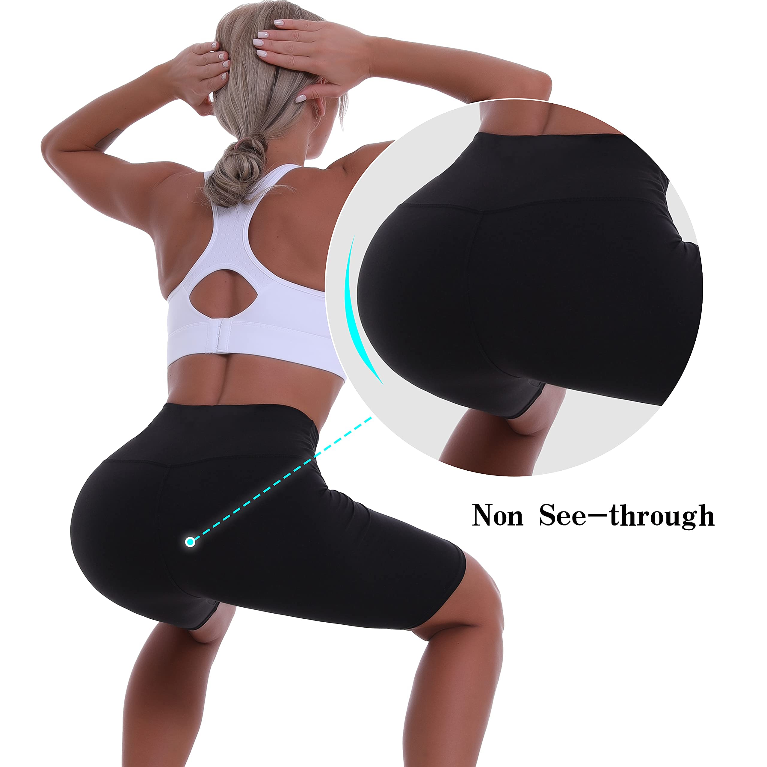 CASRUNCLO Biker Shorts for Women High Waisted 8" Soft Opaque Spandex Workout Shorts for Athletic Running Yoga 3 Pack Black Gray Navy Blue