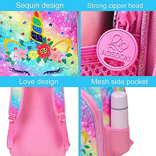CCJPX 3PCS Unicorn Backpack for Girls, 16โ Kids Sequin Bookbag and Lunch Box for Kindergarten Elementary