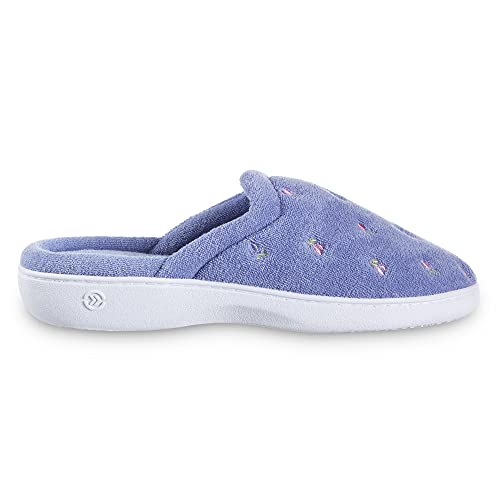 isotoner womens Terry slip Clog With Memory Foam for Indoor/Outdoor Comfort Slip on Slipper, Periwinkle Scalloped, 6.5-7 US
