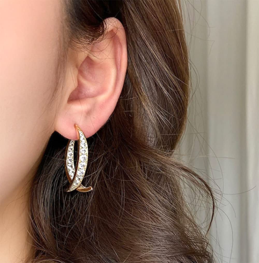 Cross Curved Earrings Zircon Curved Stick Front Back Linear Drop Earrings Piercing Hypoallergenic Ear Cuff