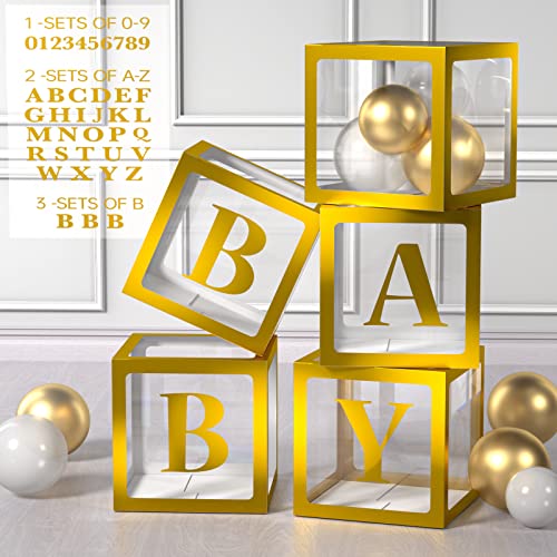 Gold Balloon Boxes 70Pcs Set for Party Decoration - Transparent Letter Boxes for Baby Shower, Bridal Shower, Gender Reveal & Birthday Party - Hard Paper Card, PET Material, Reusable, Easy Set Up