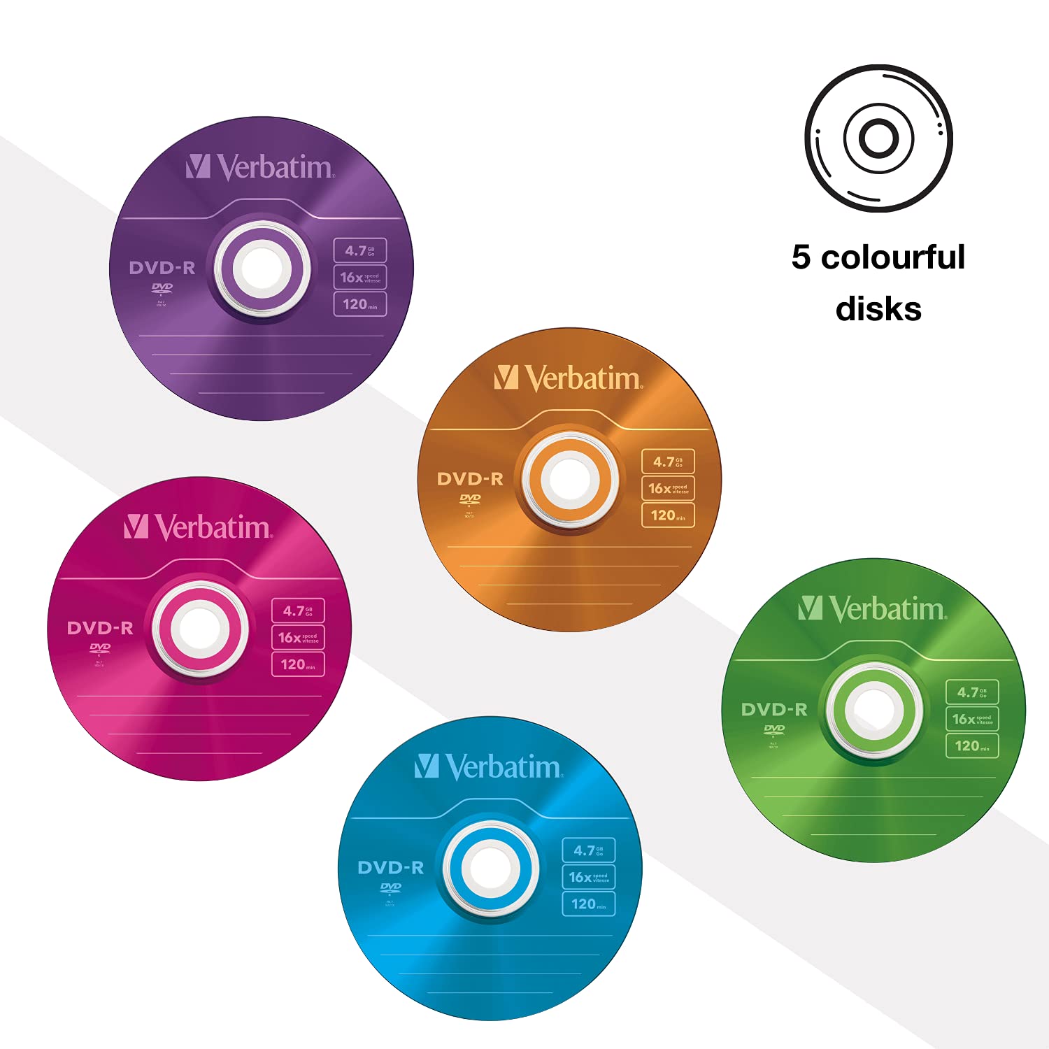 Verbatim 43557 DVD-R 16x Non-Printable Slim Case (Pack of 5), 1