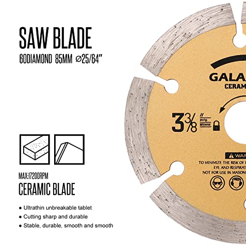 GALAX PRO 3-3/8 Inch (85 mm) Circular Saw Blade Set with 3/8 Inch (10mm) Arbor, Pack of 4-Pieces TCT/HSS/Diamond Saw Blades Assorted for Wood/Plastic/Metal/Tile Cutting