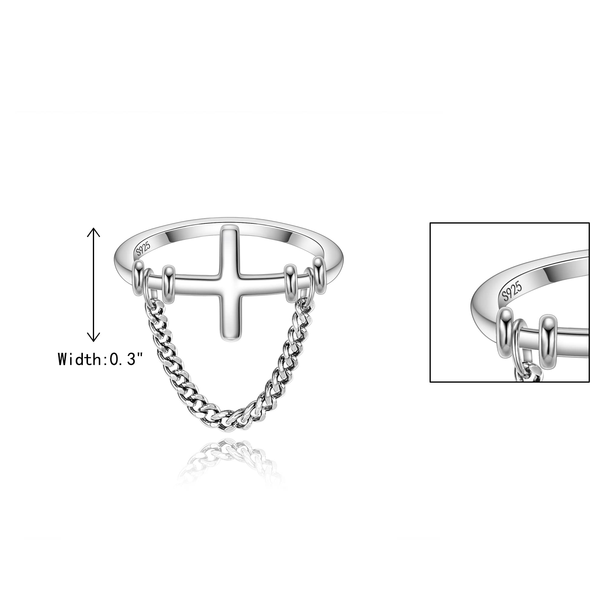 Cross Ring for Women, 925 Sterling Silver Religious Ajustable Stackable Knuckle Stacking Finger Ring Size 8