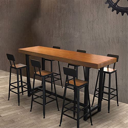 NIUYAO Bar Table Modern Simplicity Style in Solid Wood Fixed Top Table with Metal Legs for Bistro Cafe Home -Dark Wood β71" L x 23.5" W x 41.5" H