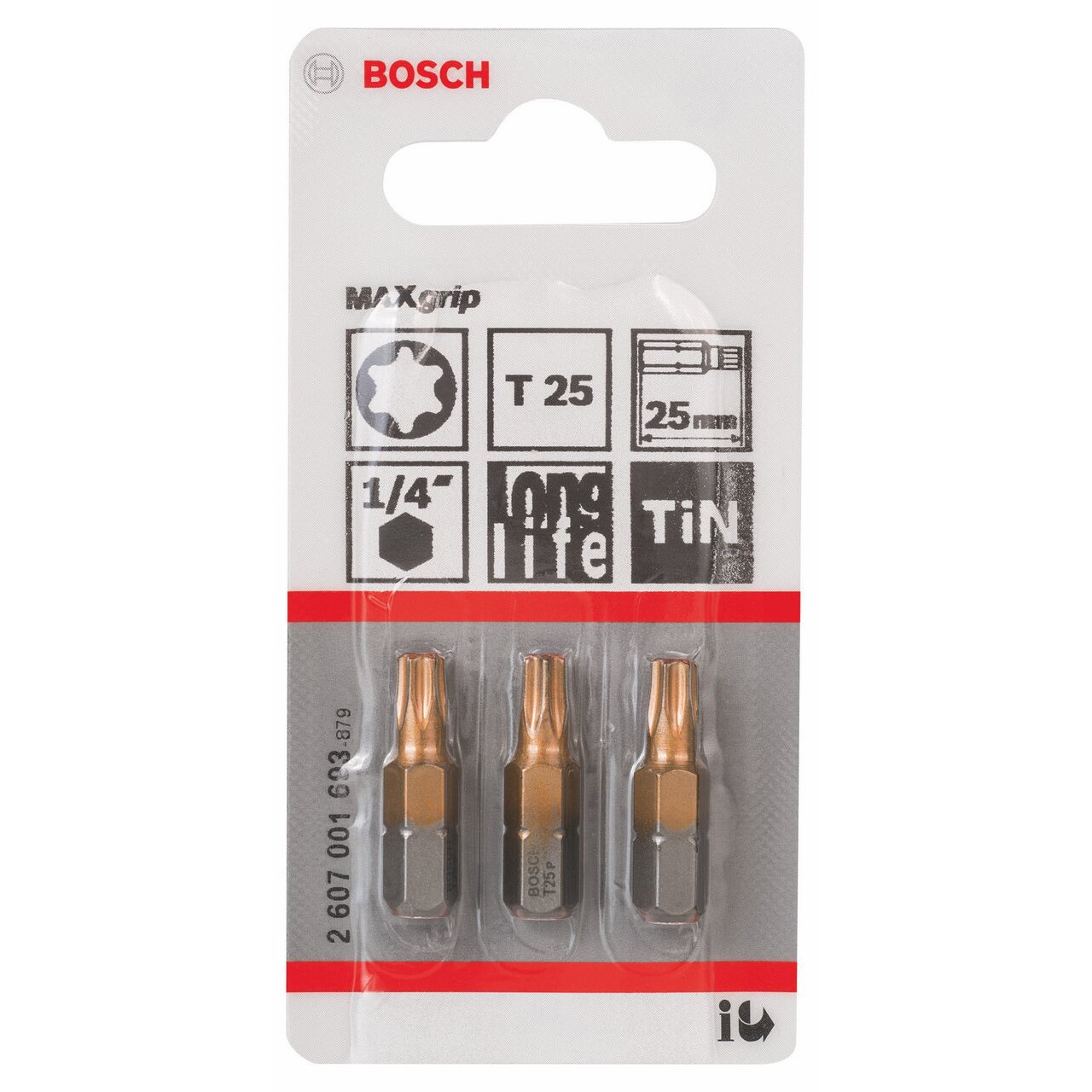 Bosch 2607001693 Maxgrip Screwdriver Bit, T25, 25mm Length, Blue