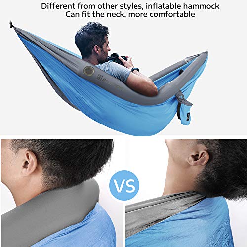 Bessport Inflatable Camping Hammock with 2 Tree Straps, Double & Single Portable Hammock, 210T Nylon Hanging Hammocks for Backpacking, Travel, Beach, Backyard, Patio, Hiking (Grey