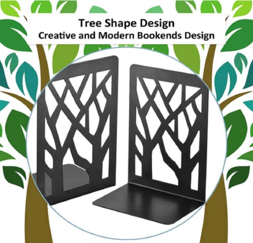 Ruoxian 3 Pairs Tree Branches Book Ends Metal Nonskid Bookends Heavy Duty Bookshelves Organizer Office Book Ends for Shelves, Bookend, Book Ends for Heavy Books (Black-3 Pairs)