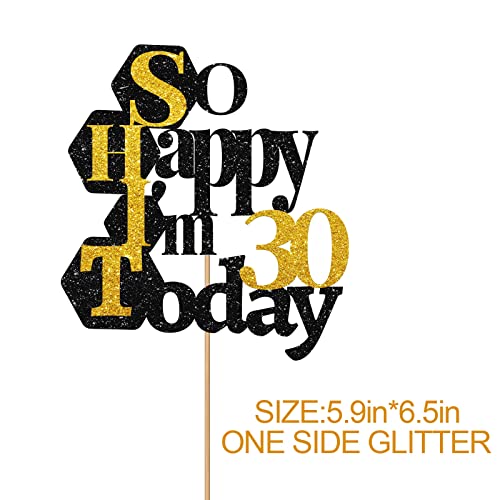 Gold So Happy I'm 30 Today Cake Topper for Birthday Party Decor, Glitter Happy 30th Bithday/Cheers to 40 Years Old Themed Birthday Party Decorations