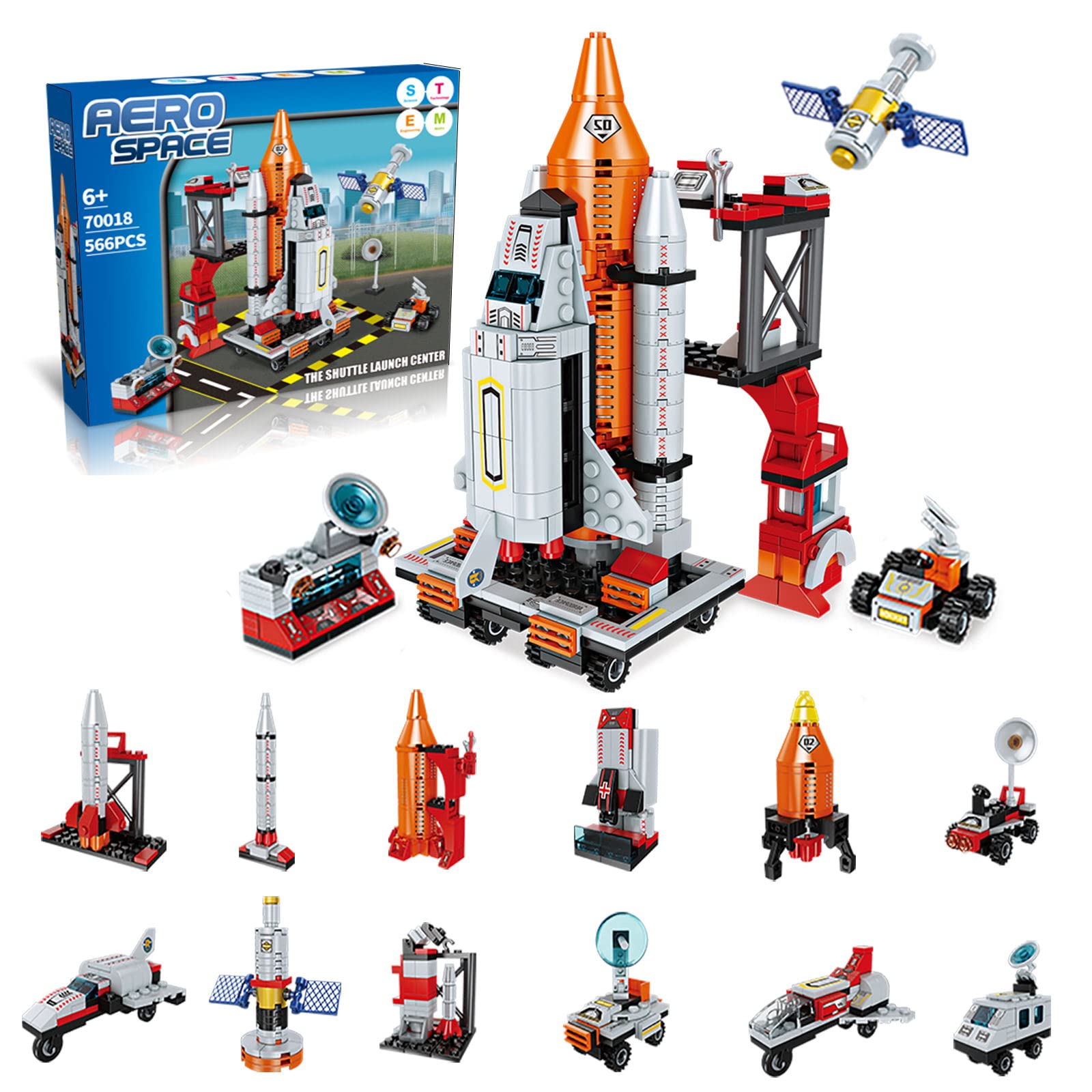 Space Shuttle Rocket Toys 12 in 1 Toy Building Sets STEM Building Blocks Aerospace Rocket Launcher Educational Birthday Gift for Kids Boys Girls 6 7 8 9 10 11 12+ Years Old (566Pieces)