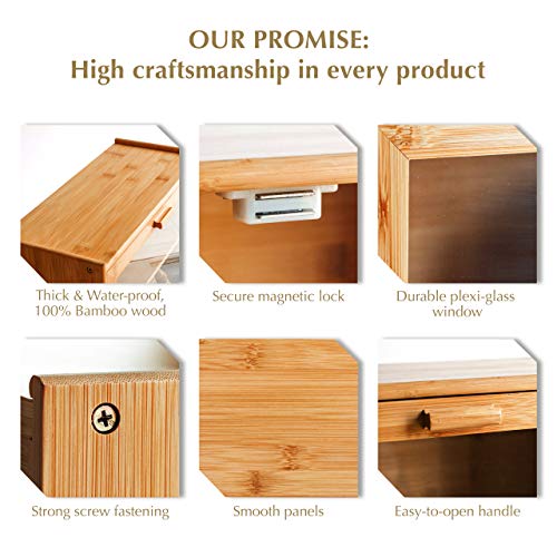 Laura's Green Kitchen Large Bread Box - Wood Bread Box with Clear Front Window - Farmhouse Style Bread Bin for Kitchen Counter - Double Layer Bread Storage Bin Holds 2 Loaves - Self-Assembly