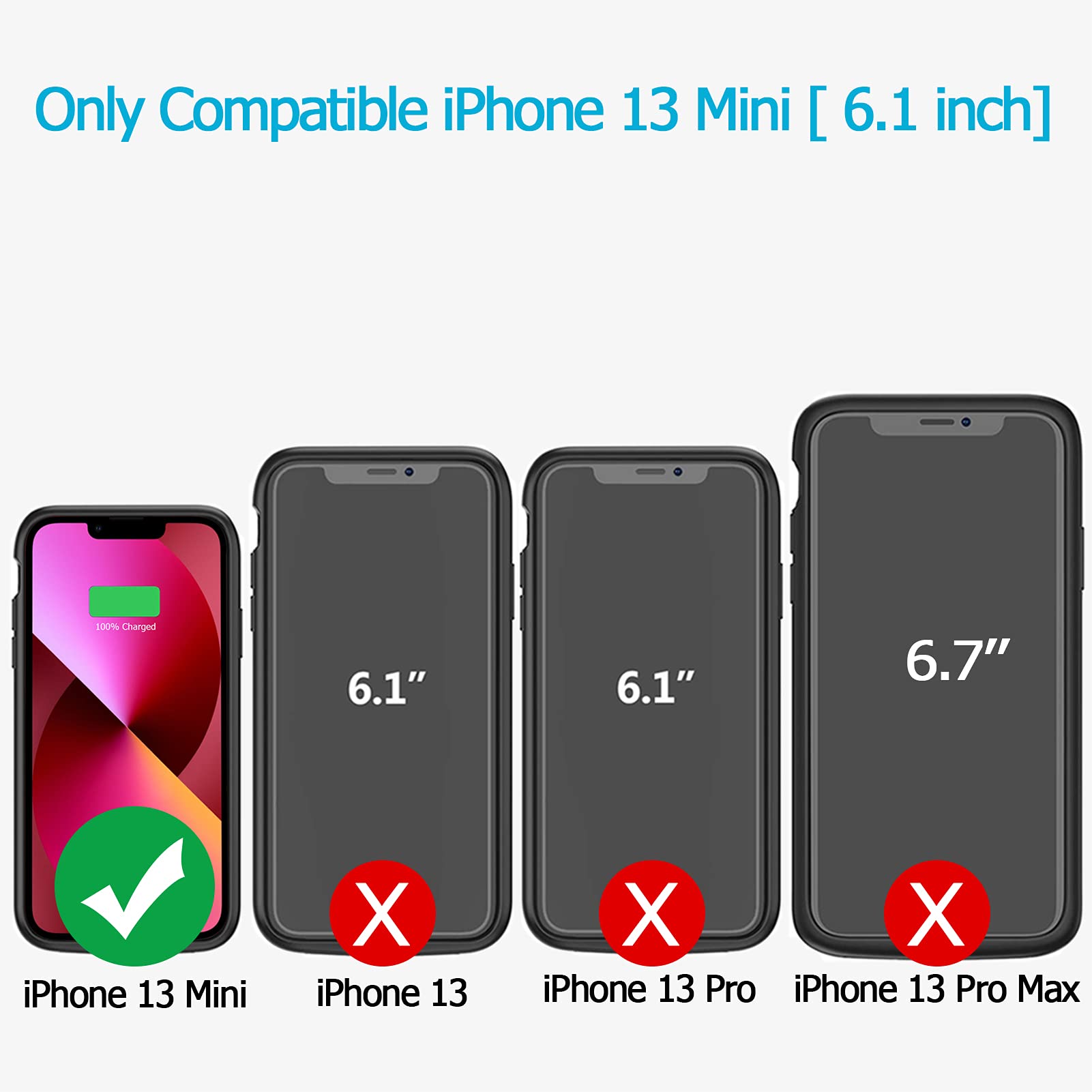 LALKONS Battery Case for013 Mini (5.4 inch) Rechargeable Extended Battery Charger Case (Black)