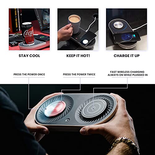 PALTIER Coffee Mug Warmer, Drink Cooler with Wireless Charger for Desk, Cup Warming, Cooling and Phone Charging 3 in 1 for Home Office Gift