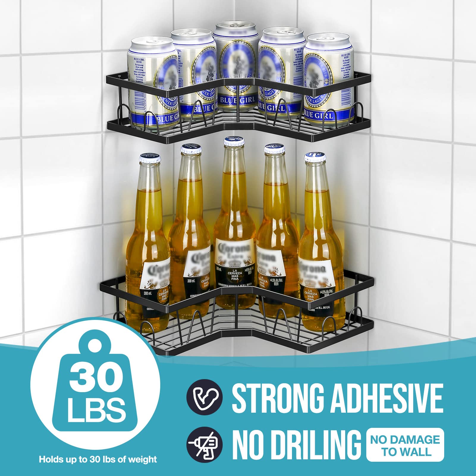 Gocvo Shower Caddy, 5 Pack Triangle Shower Shelves Bathroom Organizer No Drilling Adhesive Shower Wall Shelves Rustproof Stainless Steel Storage Shower Rack