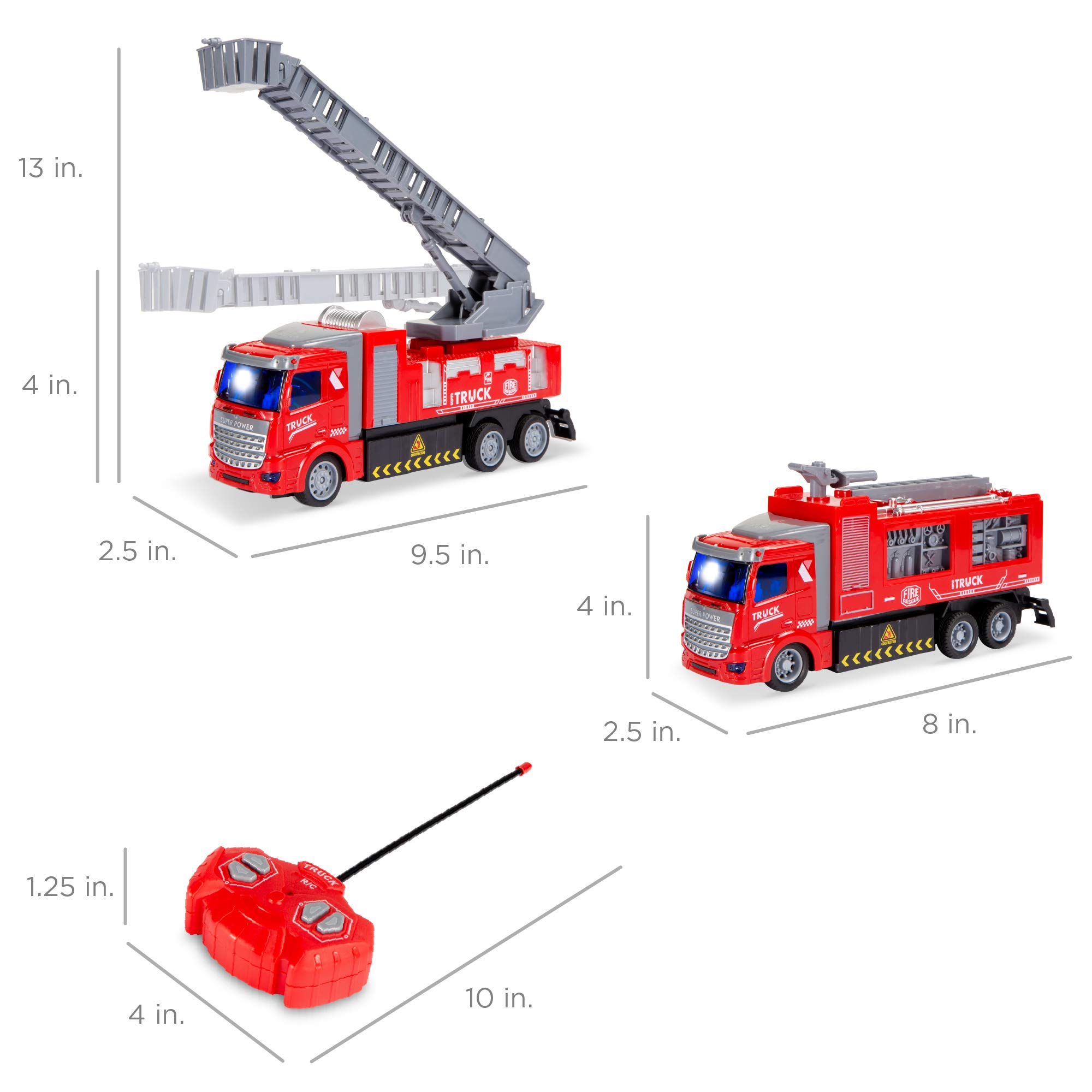 Best Choice Products 2-Pack Remote Control Fire Truck Toy RC Cars with LED Lights, 2 Controllers for Kids & Boys