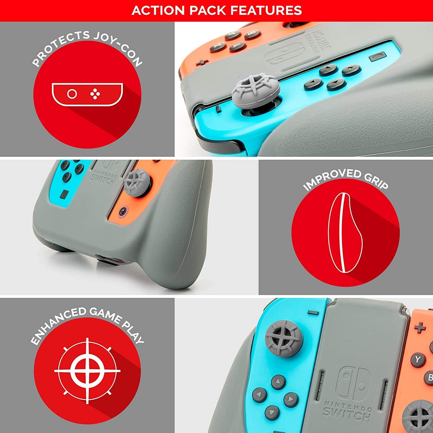 Officially Licensed Nintendo Switch Joy-Con Action Pack Grip and Thumb Buttons β Neon Blue Textured Silicone