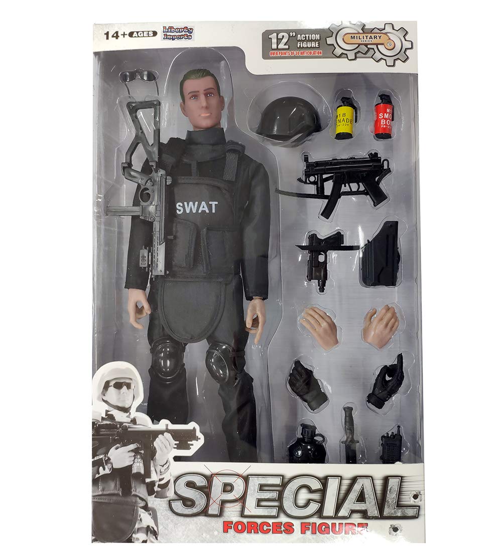 Liberty Imports 12-Inch Special Forces Military Action Figure Army Man Toy Soldier - 30 Articulation Points and 15 Weapons and Accessories (SWAT)