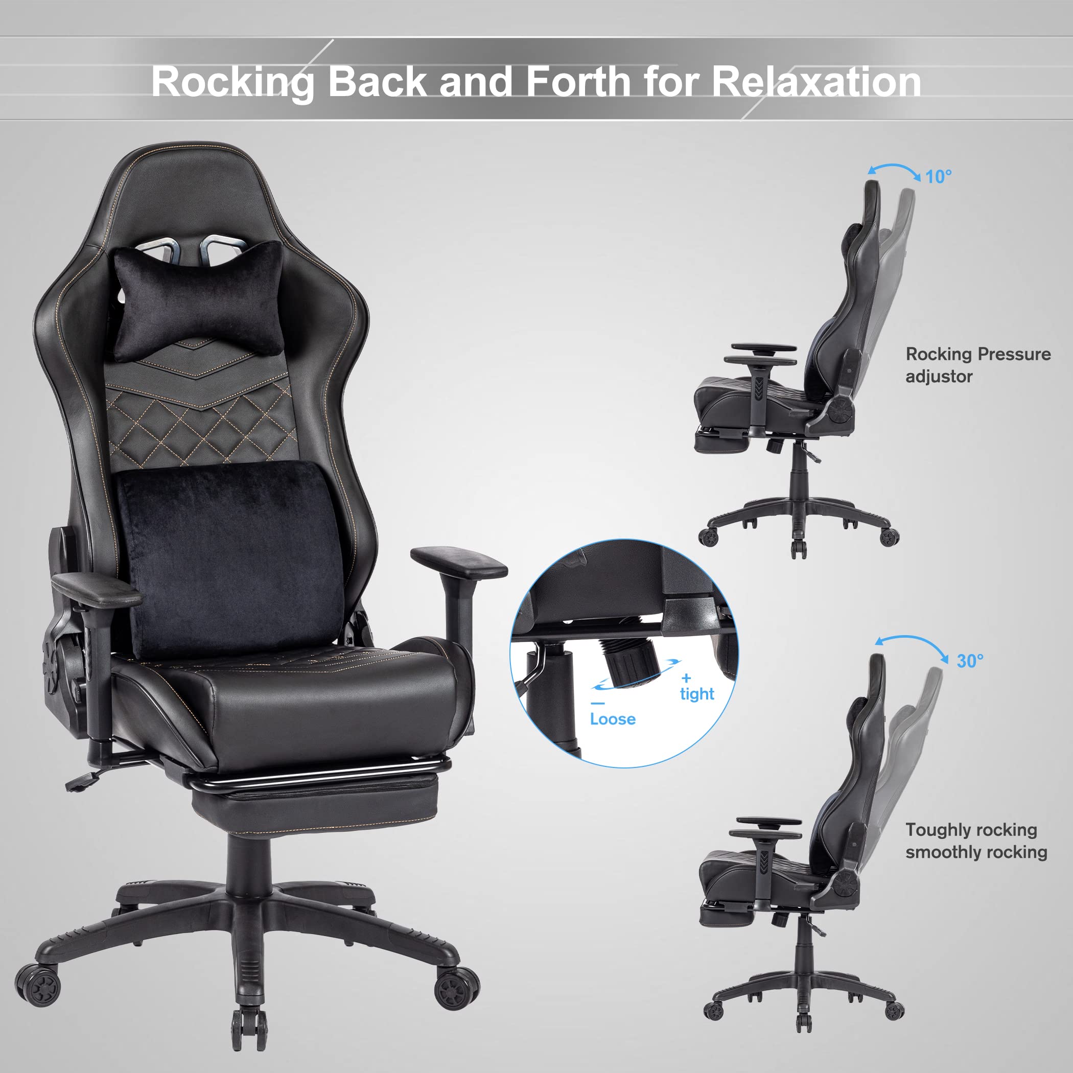 Blue Whale Massage Gaming Chair for Adults, 350LBS Office Chair with Retractable Footrest, Adjustable Armrest, Classic PU Leather Big and Tall Ergonomic Computer Chair