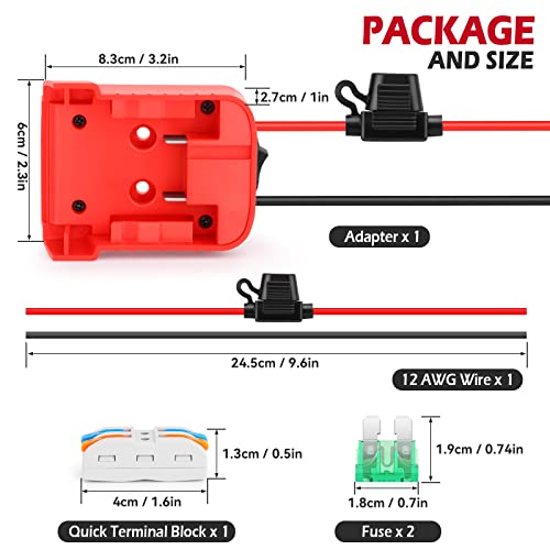 Ecarke 1 Pcs Upgrade for Power Wheels Adapter for Milwaukee M18 Battery 18v DIY Battery Dock Power Connector for RC Toy Car Truck 12 Gauge Robotic(with Wire Terminals & 30A Fuse & Switch)