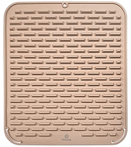 STARCONE Silicone Dish Drying Mat- Large Pastel Soft Brown/Tan 18"x16" 8mm High Ridges Mat Food Grade Safe Eco-Friendly Heat Resistant Non-Slip Fastest Drying Mat for Bathroom Kitchen Countertop
