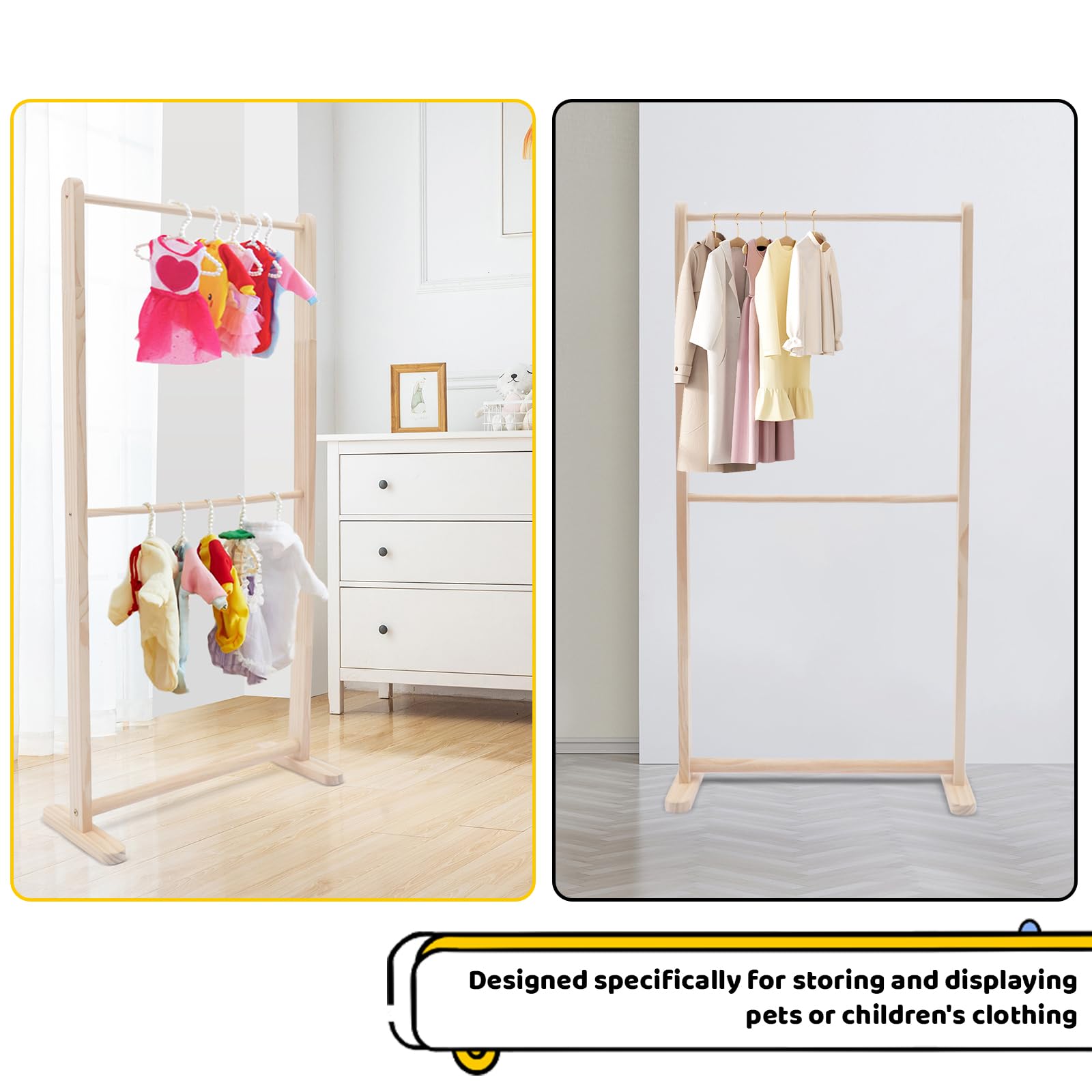 GDNTMU Dog Closet Garment Rack, Small Clothes Rack, Wood Pet Clothing Display Stand, Dog Garment Rack, Children's Clothes Organizer