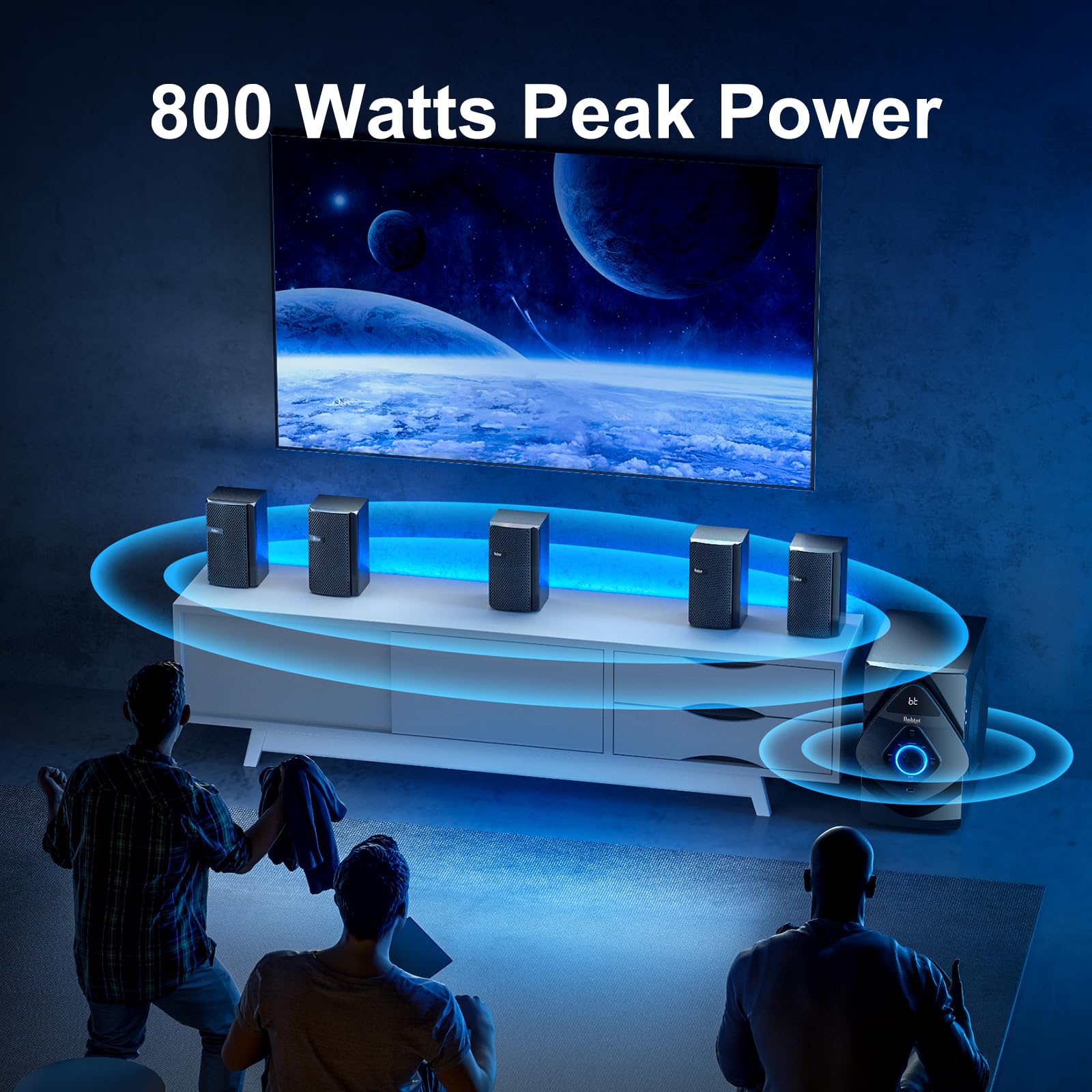 Bobtot Surround Sound Systems Wireless Rear Satellite Speakers - 5.1/2.1 Channel Home Theater Systems 800W 6.5inch Subwoofer with HDMI ARC Optical Bluetooth Input