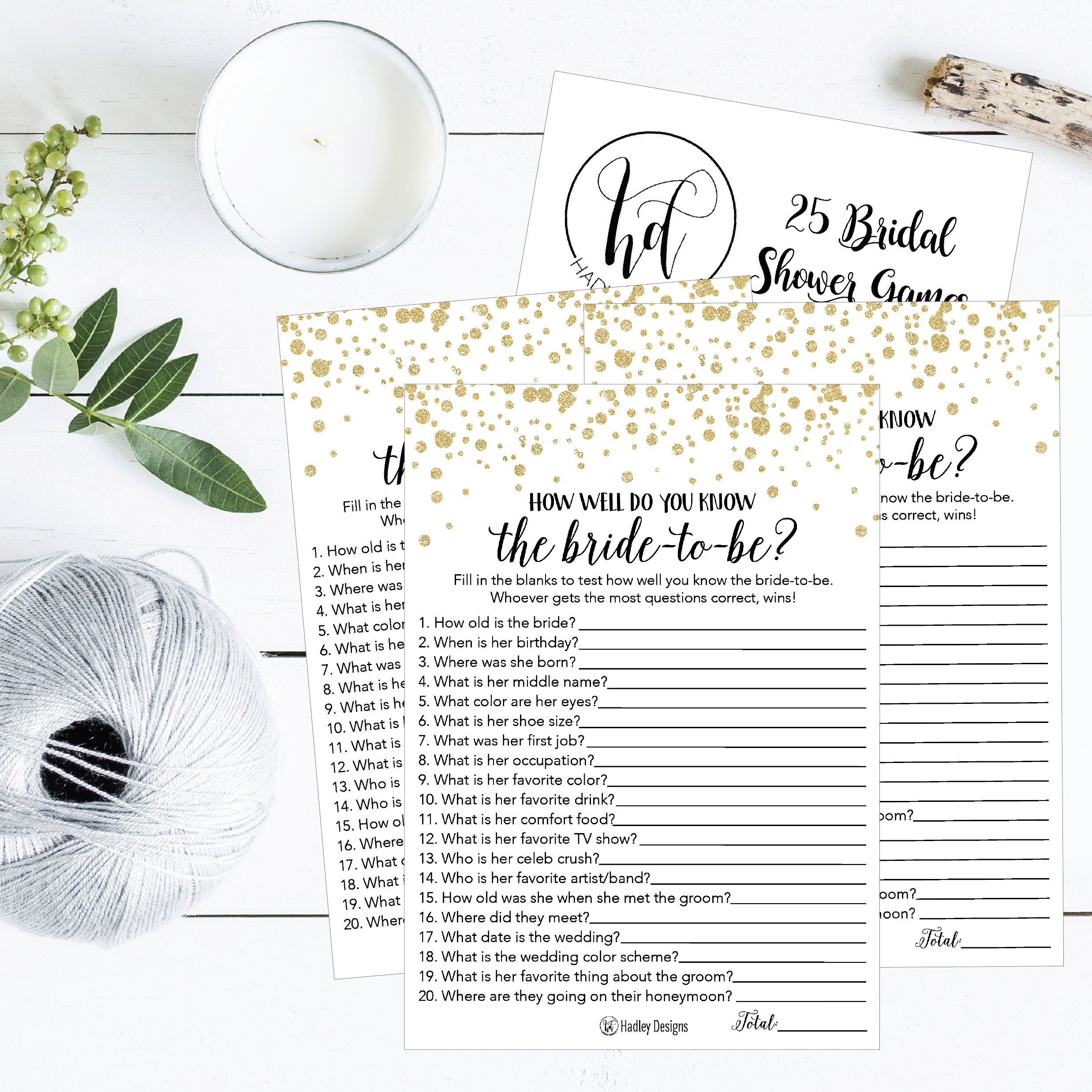 Hadley Designs 25 Black and Gold How Well Do You Know The Bride to be Bridal Wedding Shower or Bachelorette Party Game, Couples Guessing Question Set of Cards Pack, Printed Engagement