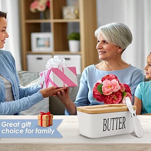 CHILDHOOD Large Butter Dish - Ceramic Butter Dish with Lid and Knife, Butter Container Double Silicone Seals, Good Kitchen Gift (White)