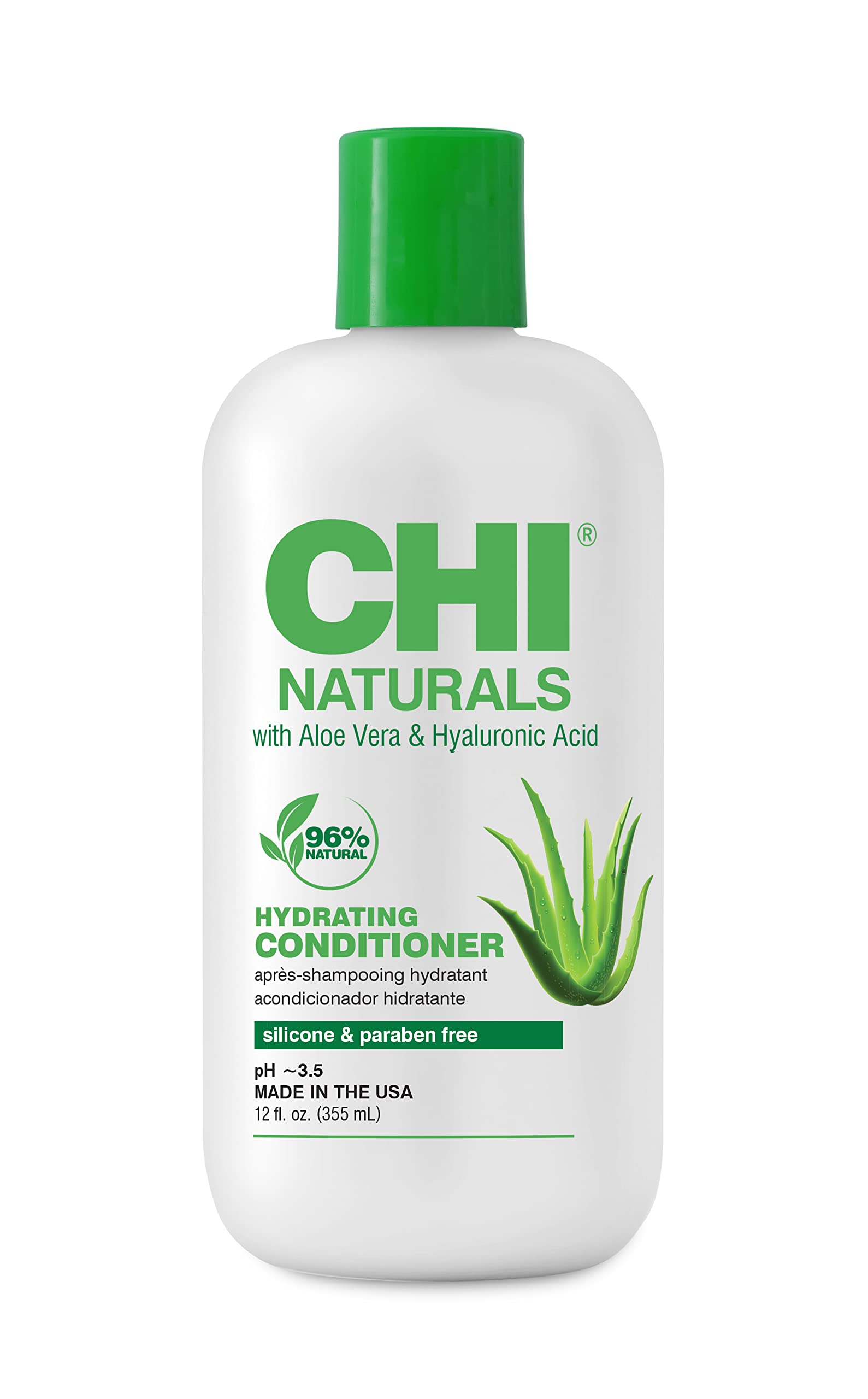 CHI Naturals with Aloe Vera Hydrating Conditioner, Strengthens Hair To Protect Against Split Ends & Breakage, Sulfate, Paraben, & Cruelty-Free, 12 Oz