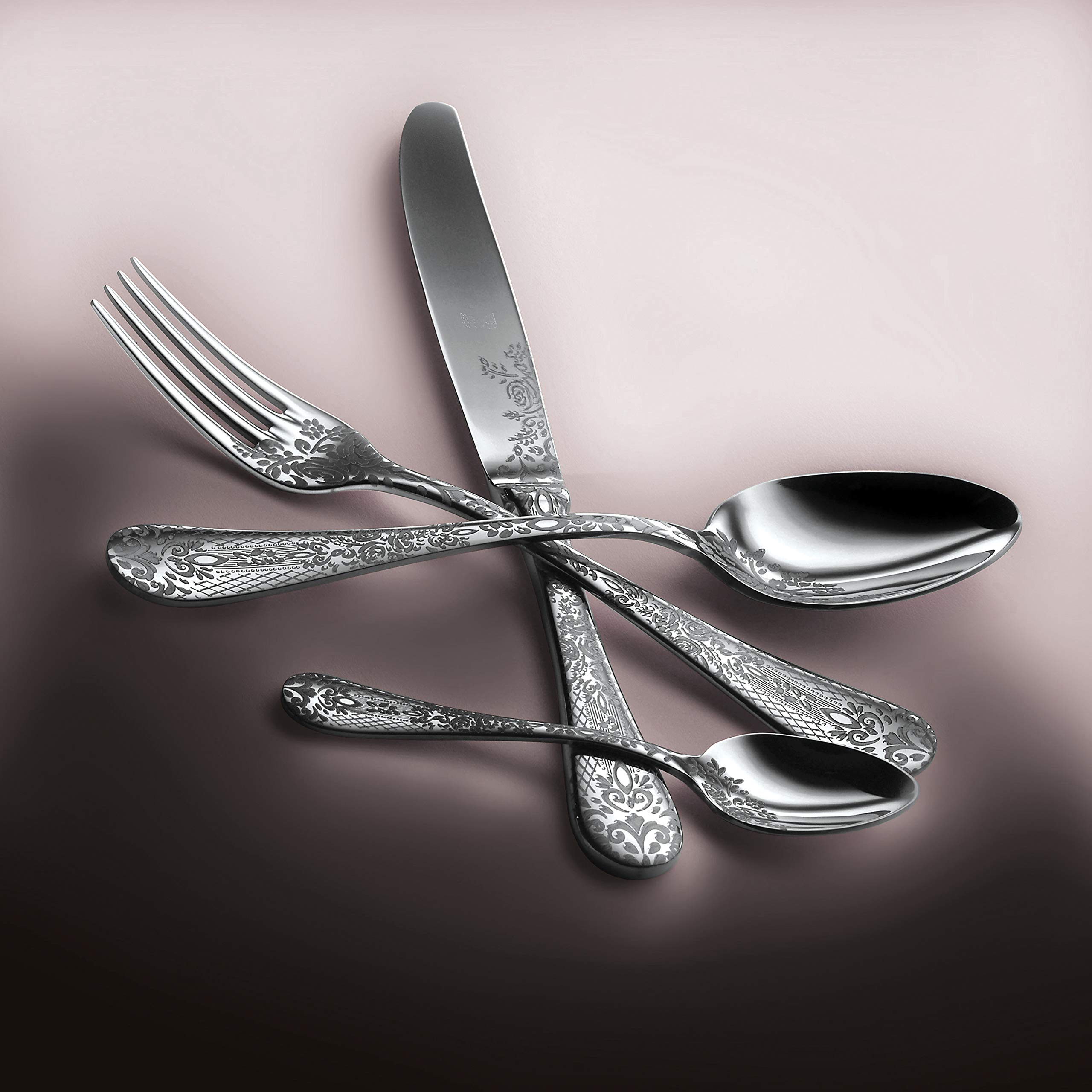 MEPRA 1026CB22020 Casablanca 20-Piece with Leaves Durable 18/10 Stainless Steel European Style Flatware Cutlery Set for Fine Dining, Dishwasher Safe, Service for 4