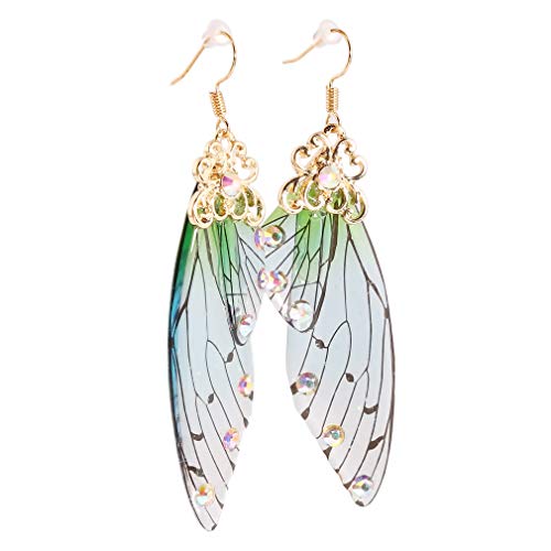 Iumer Imitation Cicada Wing Dangle Earring Hook Women Vintage Minimalist Party Wedding Long Drop Earring,Green
