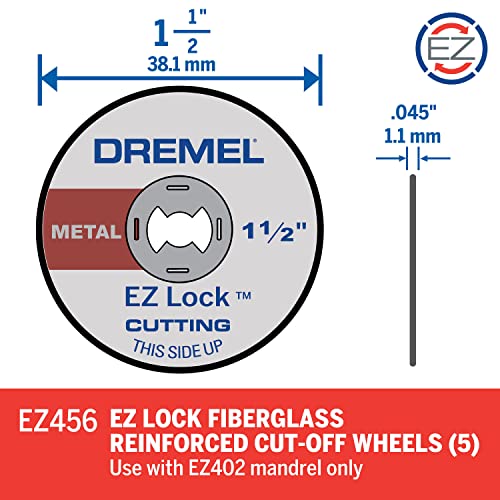 Dremel EZ456, 1 1/2-Inch (38.1 mm) Wheel Diameter, EZ - Lock⢠Fiberglass Reinforced Cut-off Wheels, Rotary Tool Cutting Disc for metal cutting, 5 pieces, Medium , Red