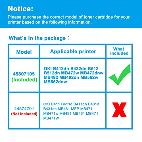LCL Compatible Toner Cartridge Replacement for OKI B412dn B432dn B512dn B512dnw 45807105 45807106 MB492 MB492dn MB492dnw MB562w MB562dnw (2-Pack Black)