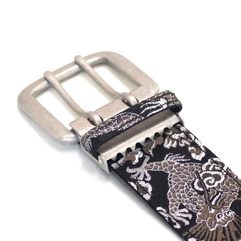 COCOLUCK Men's Japanese & Kimono Gold Brocade Belt (43.3in (110cm), Dragon Silver)