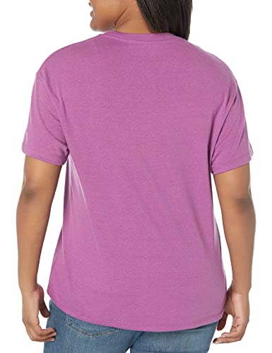 Champion Powerblend Oversized Tee, Women’s Logo T-Shirt, Wow Pink/Creative Mauve Cross Dye, Large