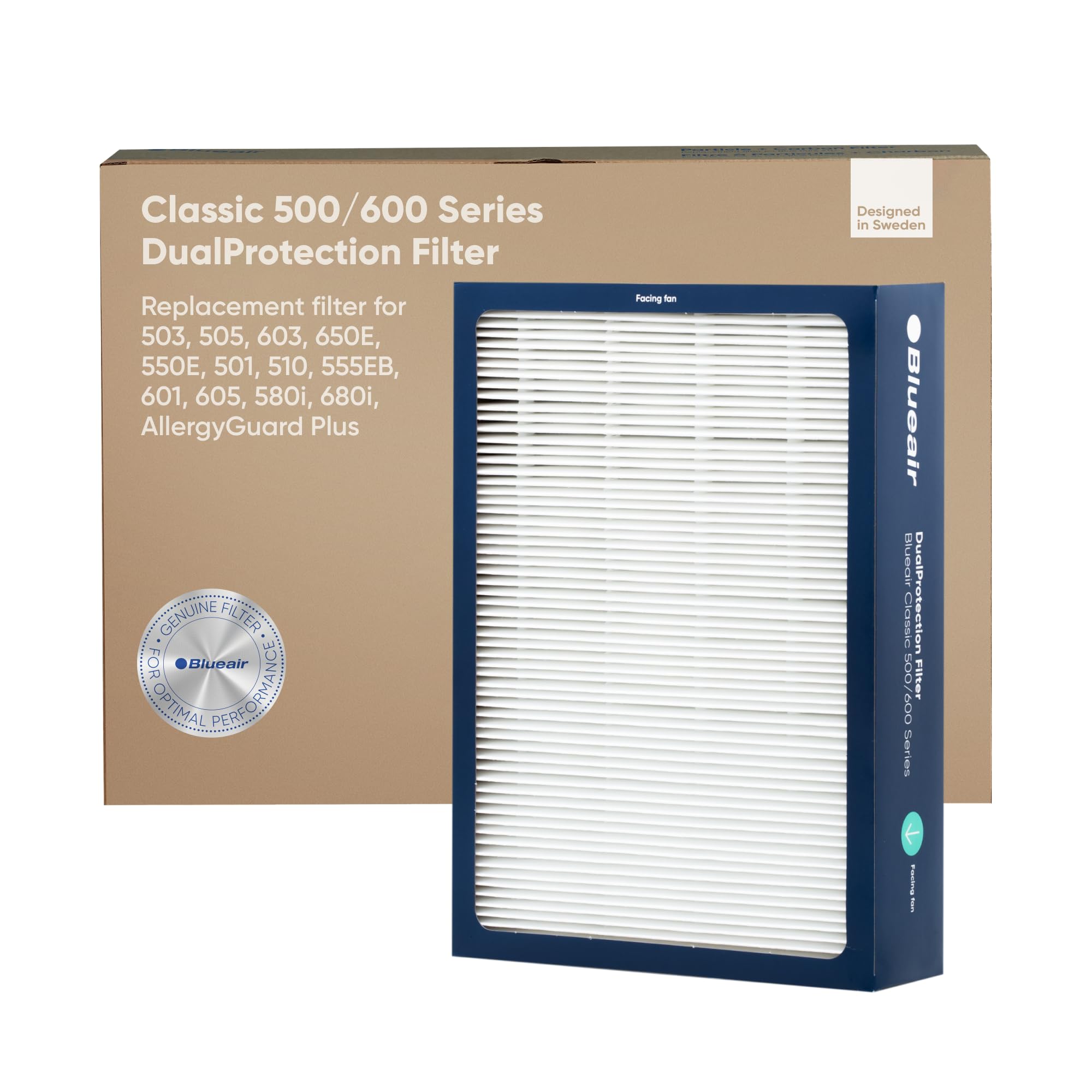BLUEAIR Classic 500/600 Series Genuine Dual Protection Replacement Filter; fits Classic 580i, 680i, 501, 503, 505, 510, 550E, 555EB, 601, 605 ( 3 pack )