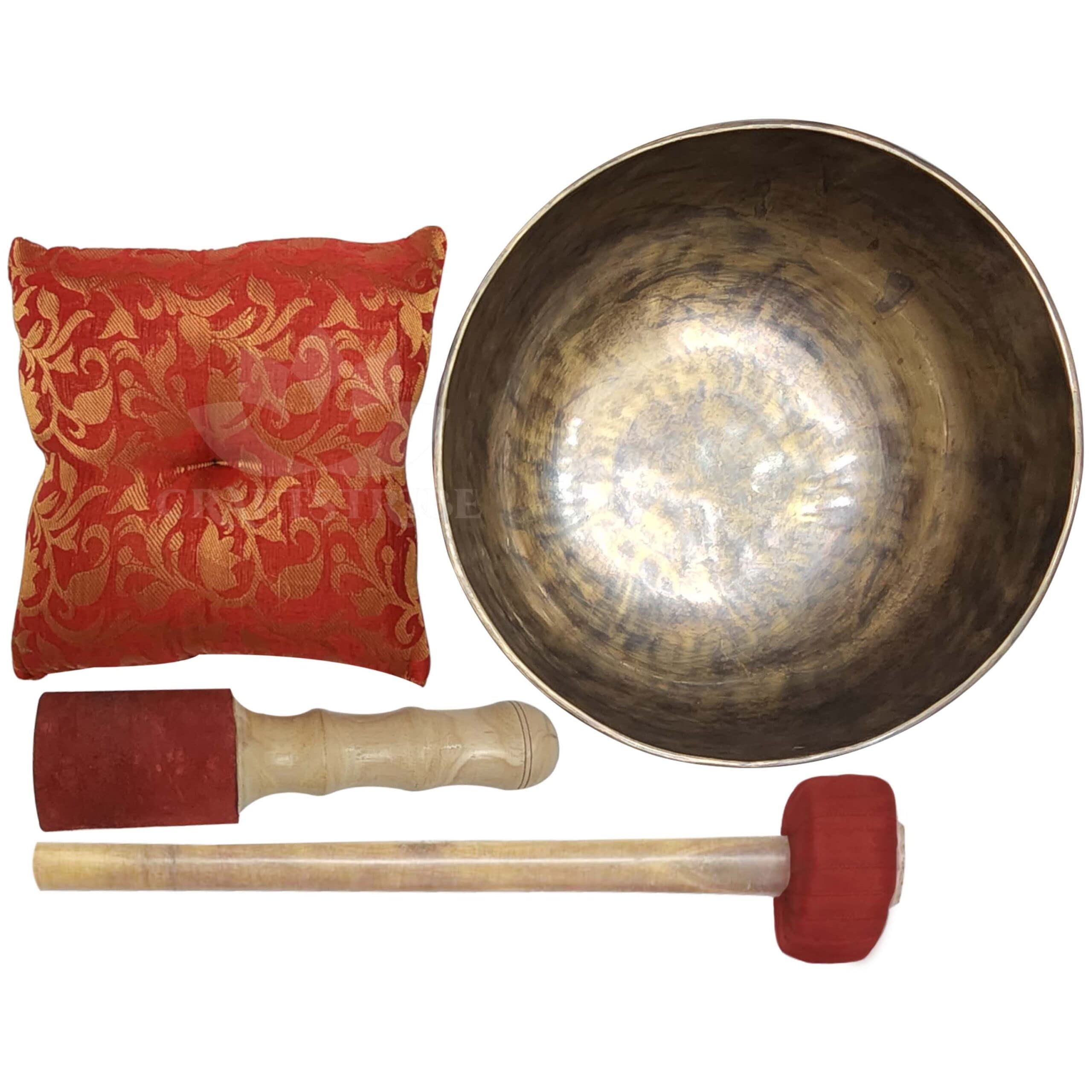 CRAFTSTRIBE 8" Large Hand Hammered Himalayan Full Moon Singing Bowl Meditation Healing Bowl With Mallet And Silk Cushion