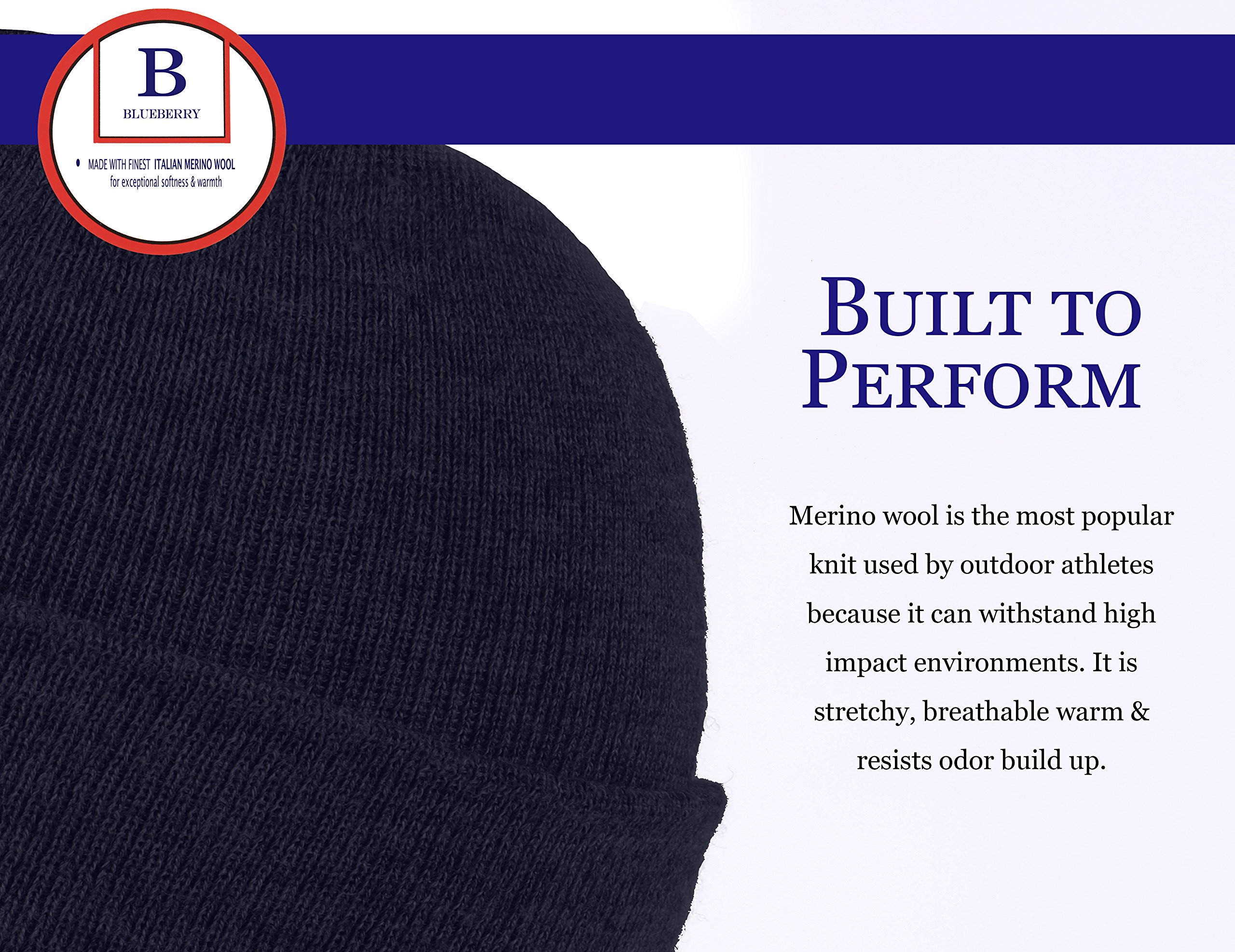 Blueberry Uniforms Black Merino Wool Beanie Hat -Soft Winter and Activewear Watch Cap