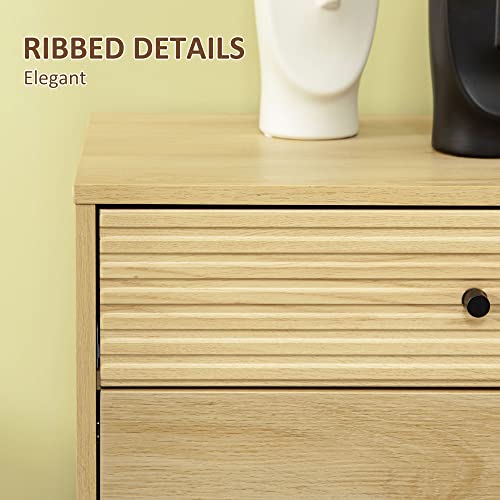 HOMCOM Sideboard Buffet Cabinet with Ribbed Texture, Woodgrain, Kitchen Cabinet, Coffee Bar Cabinet with Storage Drawers, Natural