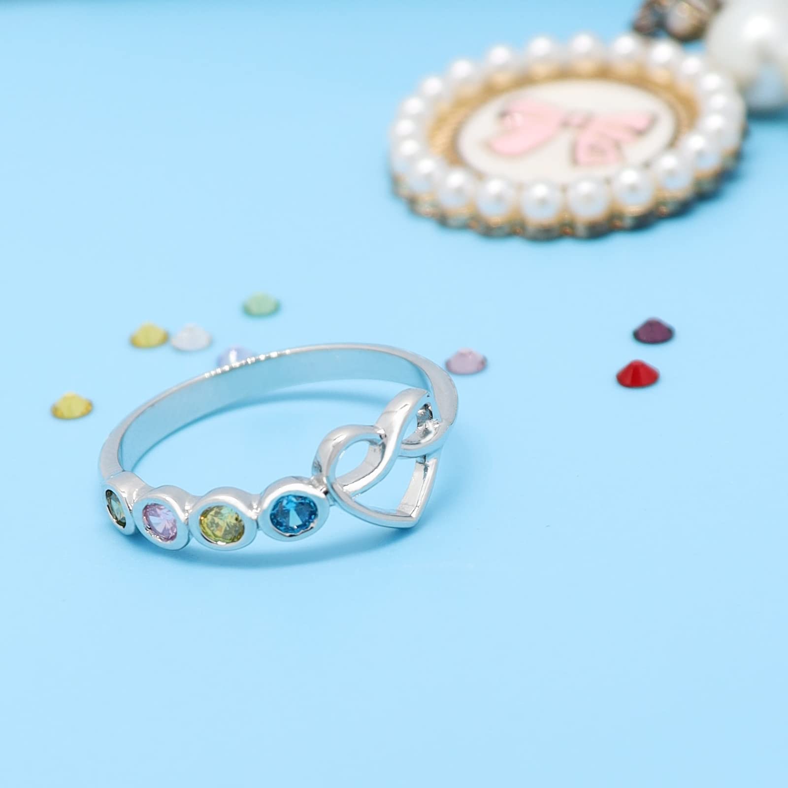 Dainty Heart Knot Ring Personalized,Cute Love Knot Ring Custom Birthstone and Name for Wedding,Promise,Anniversary