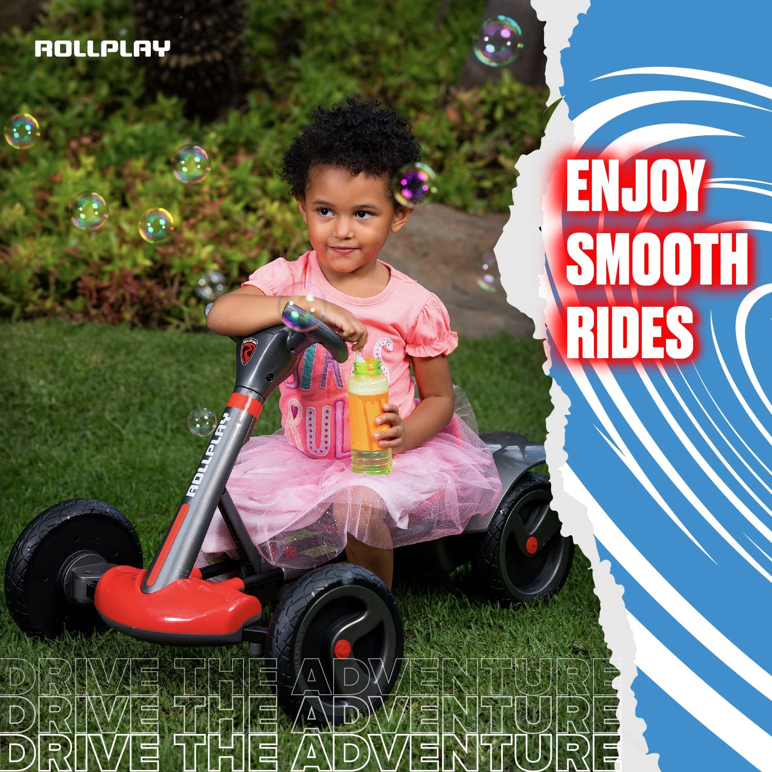 Rollplay Flex Kart XL 12V Electric Go Kart for Kids Aged 5+ Featuring Space-Saving Folding Function, Adjustable Seat, Anti-Slip Rubber Strips, and a Top Speed of 5 MPH