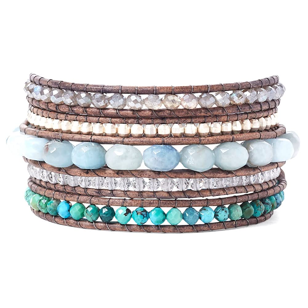 Chan Luu Aquamarine, Turquoise, Mystic Lab, Clear Quartz Wrap Bracelet Aquamarine Mix One Size