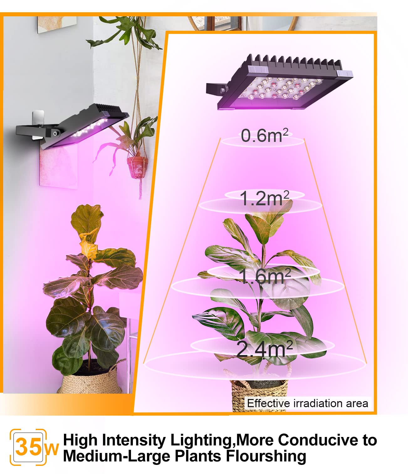 Dommia Plant Lights for Indoor Plants 350W Advanced Spectrum Wall-Attached Hanging Refugium Light for Aquarium Hydroponics Succulents Bonsai Blooming Veg Grow Lights for Seed Starting