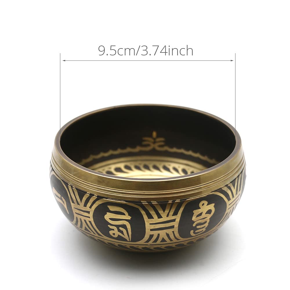 Tibetan Singing Bowl Set (3.74 inch) with Meditation Singing Bowl, Tingsha Cymbals for Healing, Yoga, Meditation, Mindfulness and Relaxation(Antique Light Brown 004)
