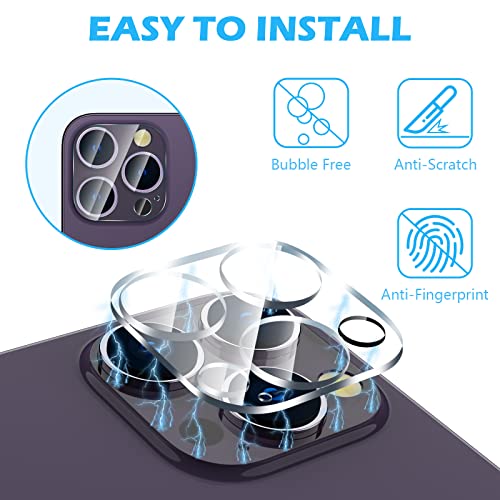 imluckies [3 Pack] Camera Lens Protector for iPhone 14 Pro 6.1" / iPhone 14 Pro Max 6.7", 9H Tempered Glass Film with Anti-Flash Ring, HD Clear, Scratch Resistant, Case Friendly, Easy Installation
